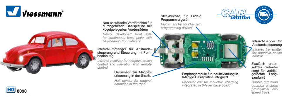Viessmann CAR-motion 8090 Beetle Car - dcctrainautomation.co.uk